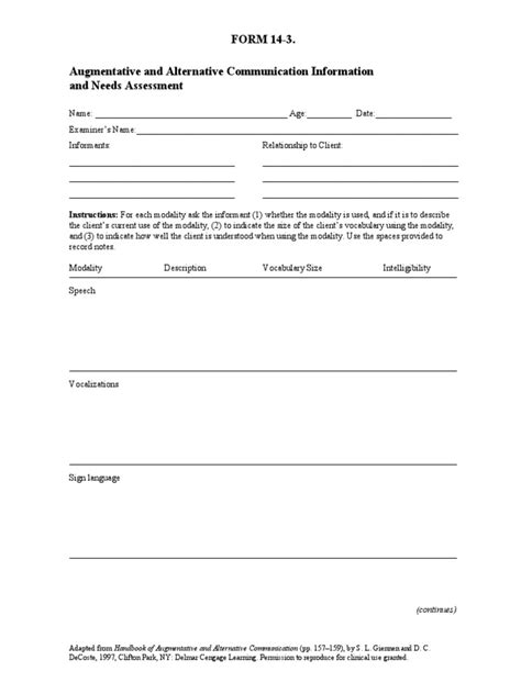 Form 14 3 Augmentative And Alternative Communication Information And Needs Assessment Pdf
