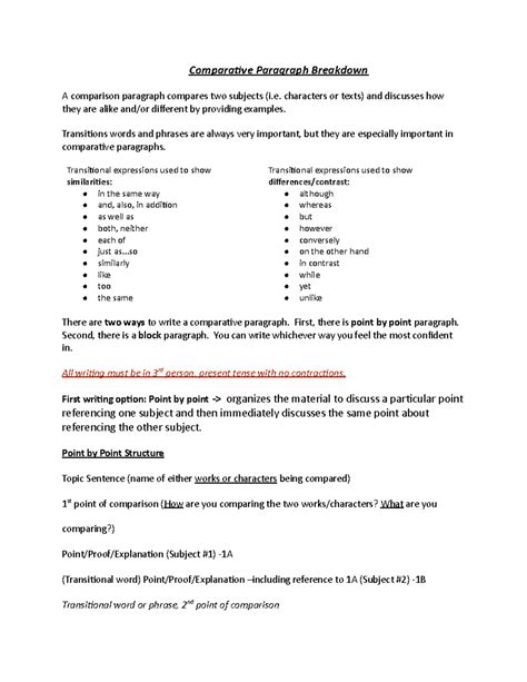 4u Comparative Essay Breakdown Comparative Paragraph Breakdown A