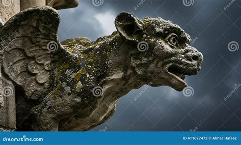 Gargoyle In Rain And Thunder On Gothic Cathedral Stock Image