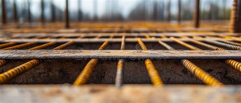 Steel Reinforcement Grid Preparing A Foundation For Concrete Pouring