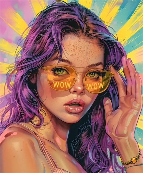Pop Art Style Comic Book Panel With A Girl In Vibrant Sunglasses