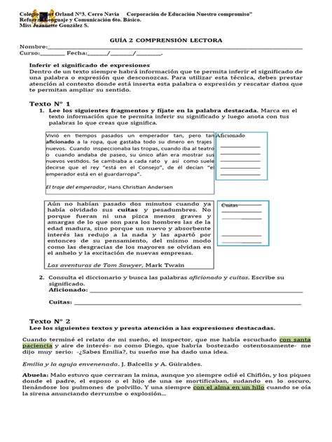 Guía 2 Comprensión Lectora 6° Básico Descargar Gratis Pdf León