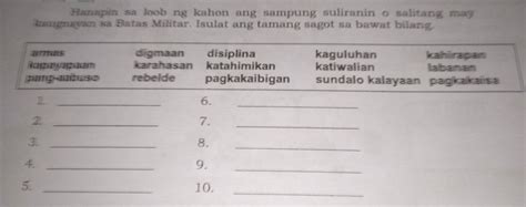 Solved Hanapin Sa Loob Ng Kahon Ang Sampung Suliranin O Salitang May