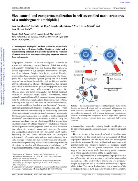 Pdf Size Control And Compartmentalization In Self Assembled Nano Structures Of A Multisegment