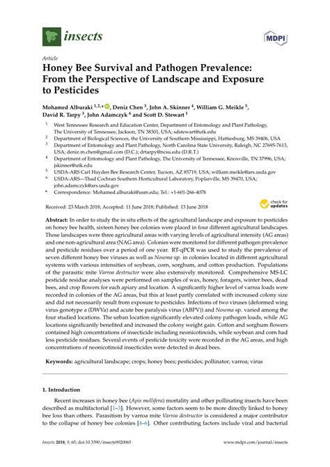 Pdf Honey Bee Survival And Pathogen Prevalence From The Perspective Of Landscape And Exposure