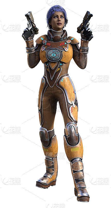 未来战士与枪，3d插图