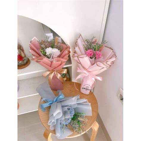Jual Twin Chrysan Carnation Soap Flower Bouquet Buket Bunga Sabun