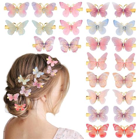 24pcs Cute Butterfly Hair Clips Y2k Glitter Mini Butterfly