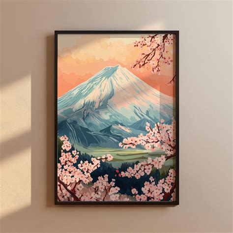 Hokusai Ukiyo E Fuji With Cherry Blossoms Wall Art Landscape Poster