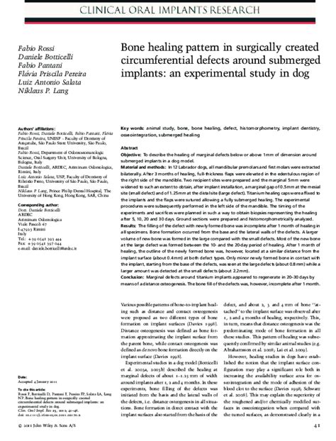 Pdf Bone Healing Pattern In Surgically Created Circumferential Defects Around Submerged