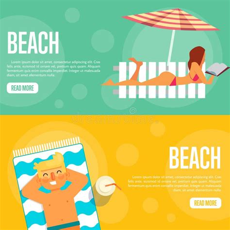 Beach Website Template Set Horizontal Banners Stock Vector