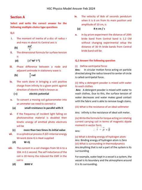 Hsc Model Answer 2024 Pdf Photoelectric Effect Inductor
