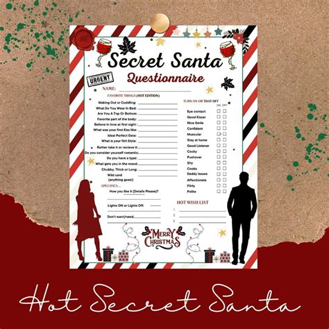 New Adult Secret Santa Questionnaire Funny Joke Survey Editable Etsy
