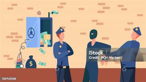 은행 안전 강도 남자를 체포 경찰관 경찰관에 대한 스톡 벡터 아트 및 기타 이미지 경찰관 강도 개념 Istock