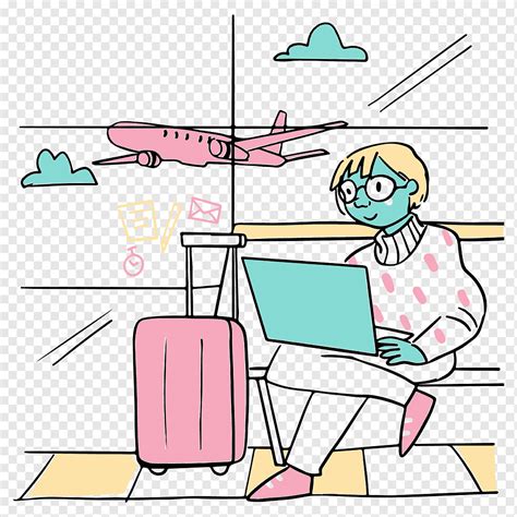 Digital Nomad Working In Airport Illustration Png Pngwing