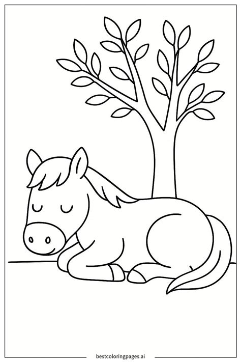 ม้าหลับใต้ต้นไม้ หน้าระบายสี พิมพ์ฟรี Bestcoloringpages Ai