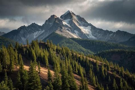 Dramatic Mountain Landscape At Sunset Premium Ai Generated Image