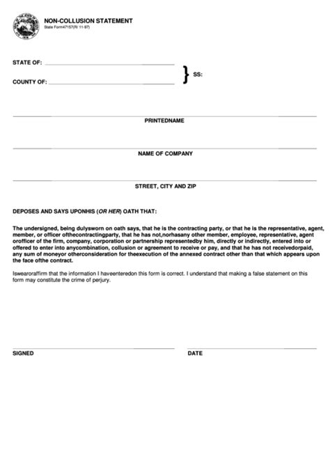 Fillable Form 47157 Non Collusion Statement Printable Pdf Download