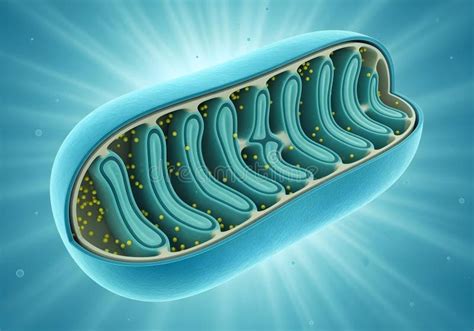 Blue Mitochondrion Model With Sectioned Structure Revealing Inner Folds