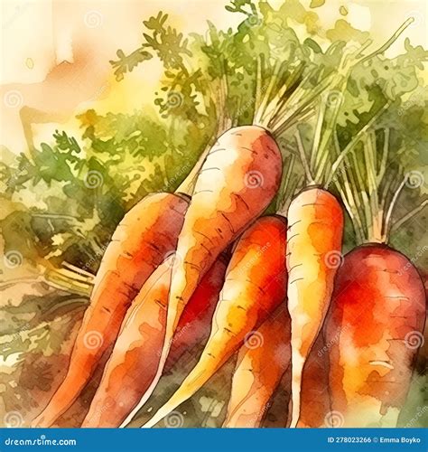 Set Of Watercolor Carrots Isolated Illustration Beautiful Painted In