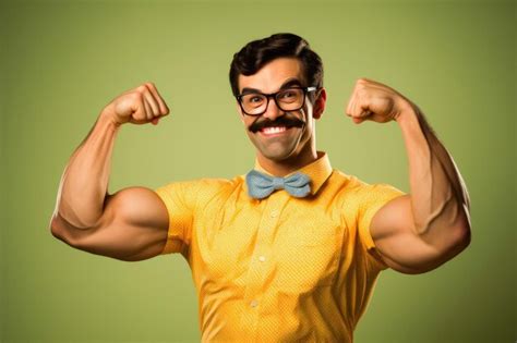 Premium Photo Retro Athletic Nerd Showing Off Brawn