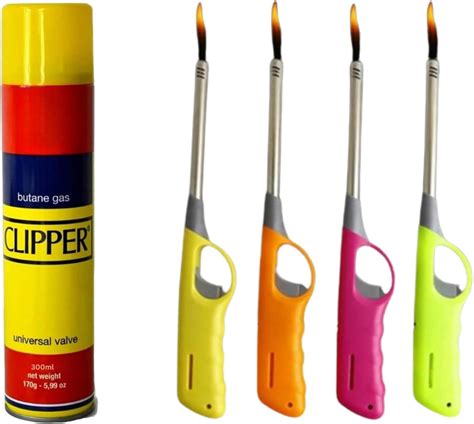 4x Bbq Lighter With Butane Gas Refill Firelighters Lighters Multipack 27cm Long Lighter