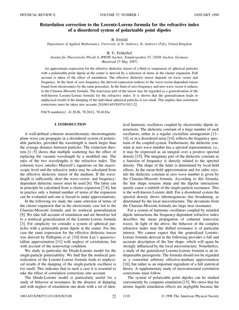 Pdf Retardation Correction To The Lorentz Lorenz Formula For The
