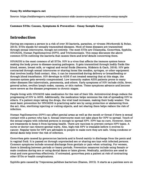 📗 Common Stds Causes Symptoms And Prevention Essay Sample Free Essay Term Paper Example