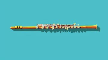 Flute Flat Design Front View Orchestral Theme Cartoon Drawing Analogous