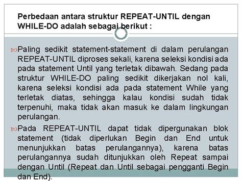 Struktur Kontrol Pertemuan Ke7 While Do Digunakan Untuk