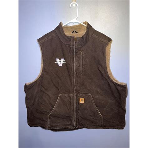 Mens Brown Carhartt Tan Sherpa Lined Vest Size 3xl Company Logo Work