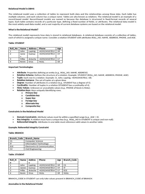 Relational Model In Dbmslecture 1 Pdf Relational Model Relational Database