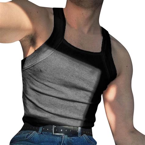 Tank Tops Men Square Neck Sleeveless Ribbed Solid Color Muscle Casual Sports Men