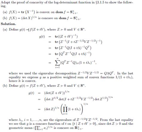 solved adapt the proof of concavity of the log determinant