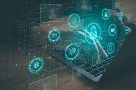 Business Man Use Laptop With Security Icon Screen Stock Image Image