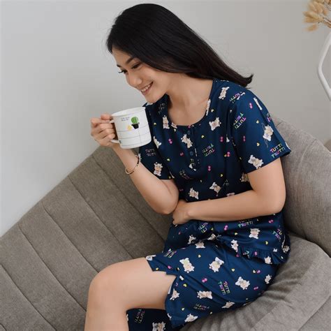 Jual Sunly Baju Tidur Model Full Kancing Hotpants Ld 118 Kode 2l