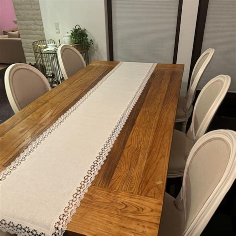 Oval Linen Lace Doily Small Table Runner Off White Dresser Scarf Modern Cloth Table Topper