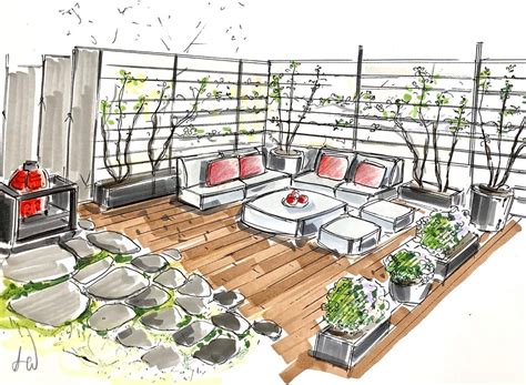 Terrasse Illustration Daménagement Paysagère Par Atelier 3113