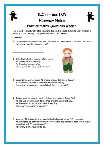 Week One Maths Practice Questions Teaching Resources