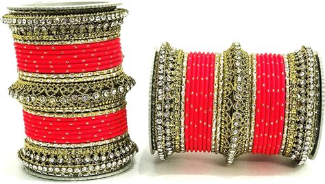 Choori Wale Traditional Hot Pink Color Bollywood Bangles Set With Golden Dots