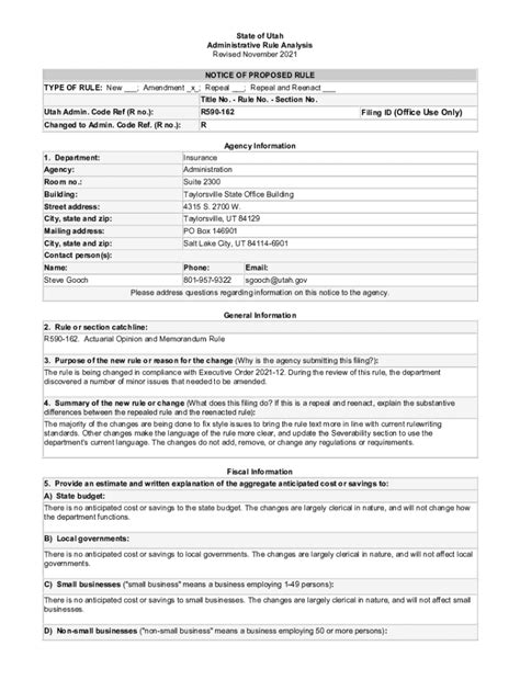 Fillable Online Insurance Utah Actuarial Opinion And Memorandum Rule