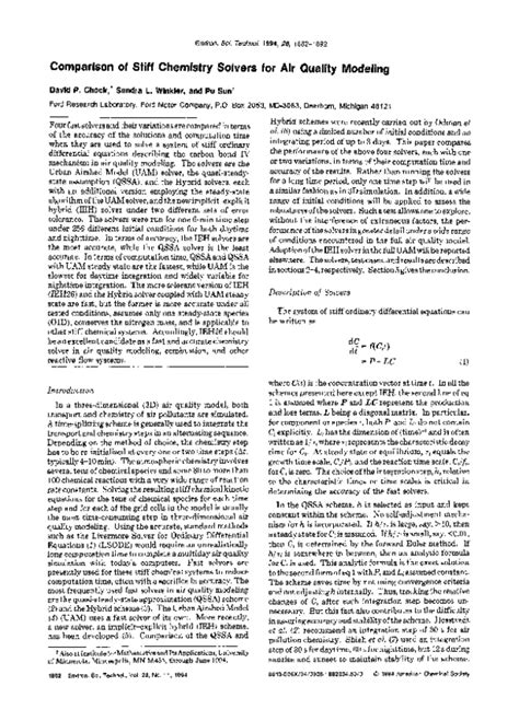 Pdf Comparison Of Stiff Chemistry Solvers For Air Quality Modeling