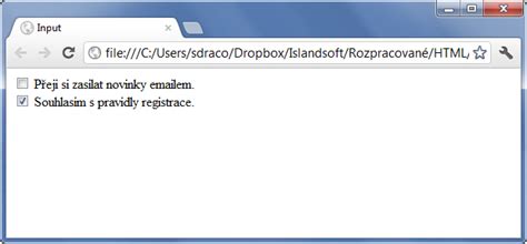input typu checkbox Slovenský HTML manuál