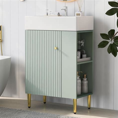 Small Bathroom Vanity With Single Ceramic Sink Narrow Depth