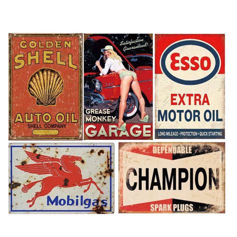 Tin Signs 5 Pieces Reproduction Vintage Gas Oil Metal Signs Home