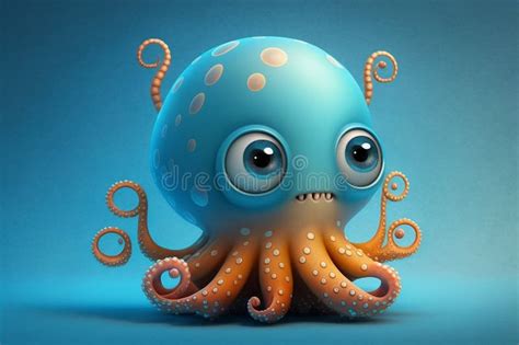 A Cartoon Character Of A Cute Little Octopus Ai Stock Image Image Of
