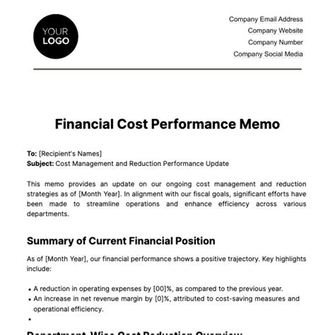 Financial Cost Performance Memo Template Edit Online And Download