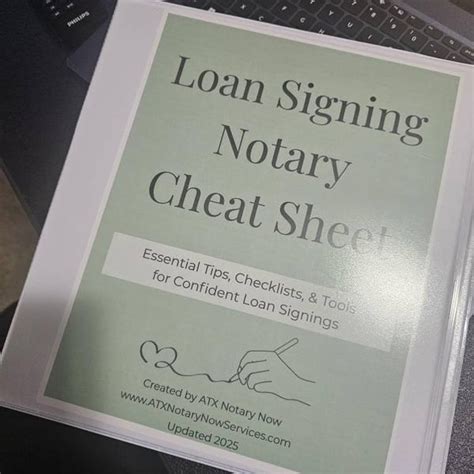Notary Loan Signing Cheat Sheet Binder Mobile Notary Guide Digital