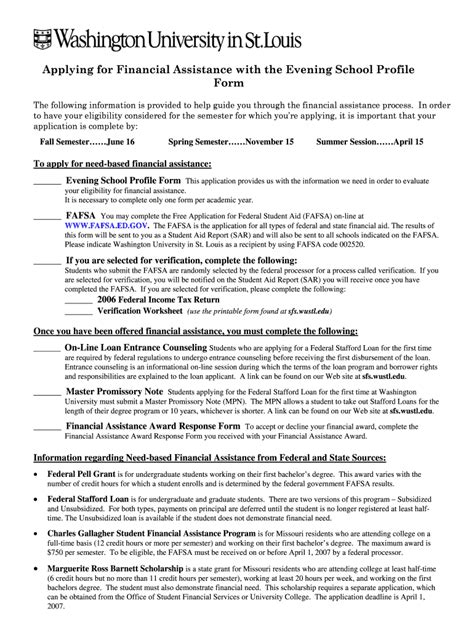 Fillable Online Applying For Financial Assistance With The Evening