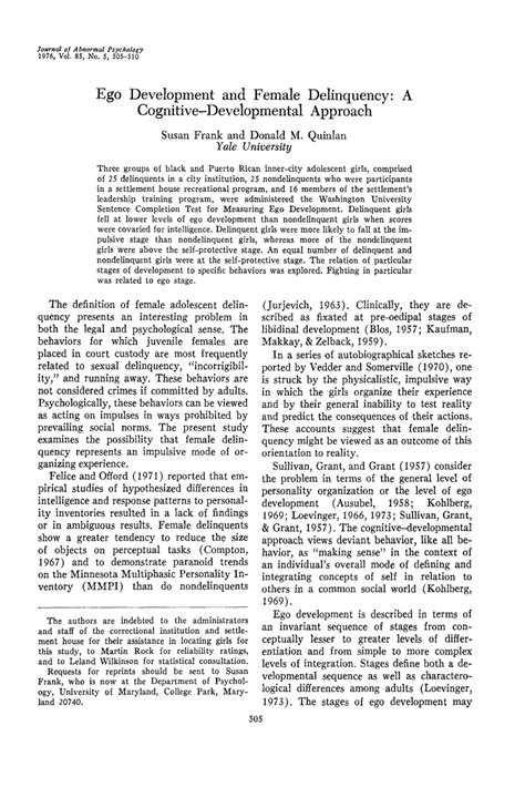 Ego development and female delinquency: A cognitive-developmental approach | Request PDF